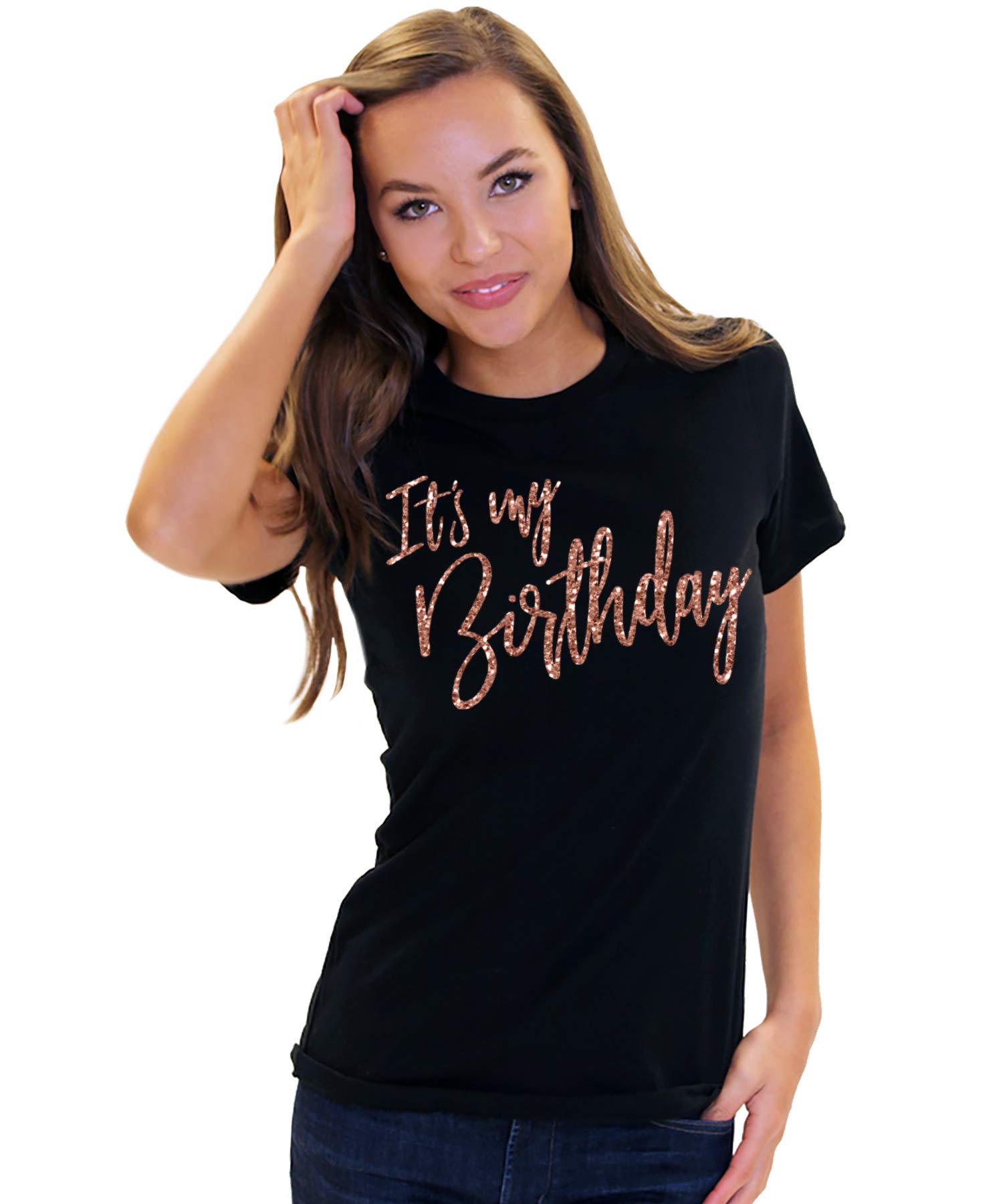 Plus Size Birthday Shirts for Women - Rose Gold Glam It's My Birthday T-Shirt - 2XL - Black Tee(ItsMyBdy RsG) Blk/2xl