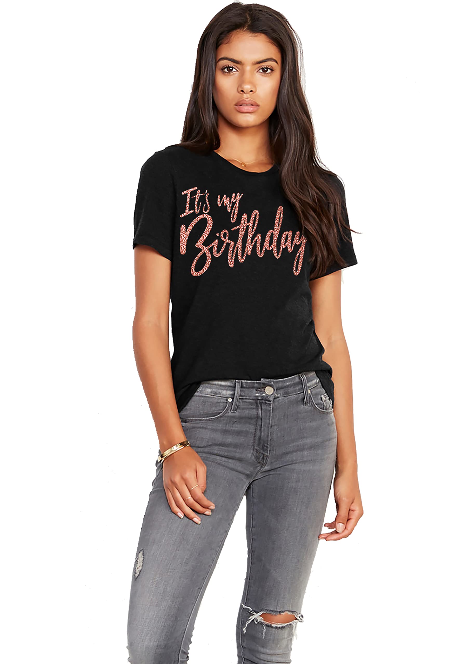 Plus Size Birthday Shirts for Women - Rose Gold Glam It's My Birthday T-Shirt - 2XL - Black Tee(ItsMyBdy RsG) Blk/2xl