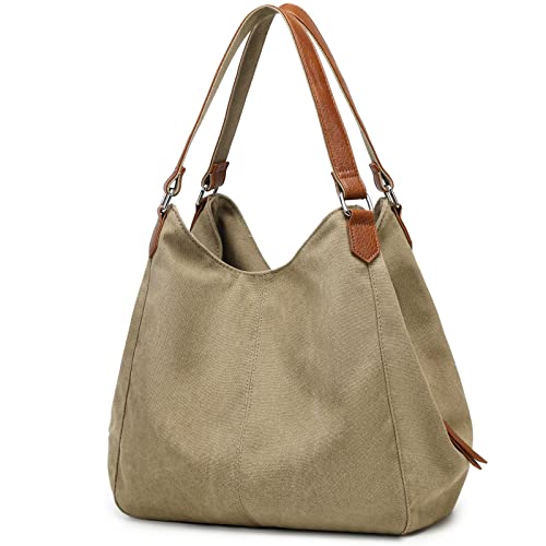 Shaelyka Women's Multi-pocket Shoulder Bag, Fashion Large Canvas Hobo Bag, Brown