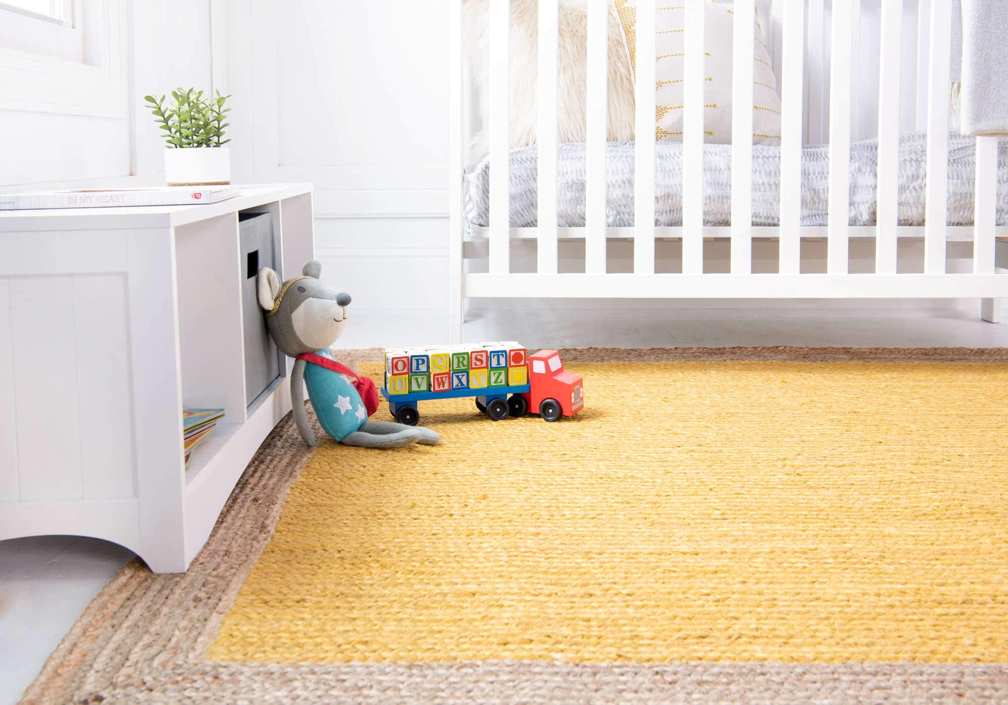 Unique Loom Braided Jute Collection Classic Quality Made Natural Hand Woven with Solid Color Detail, Area Rug, Rectangular 4' 0" x 6' 0"