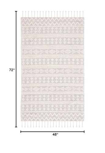 SAFAVIEH Natura Collection Accent Rug - 4' x 6', Ivory & Blue, Handmade Flat Weave Moroccan Boho Rustic Braided Tassel Wool, Ideal for High Traffic Areas in Entryway, Living Room, Bedroom (NAT309A)