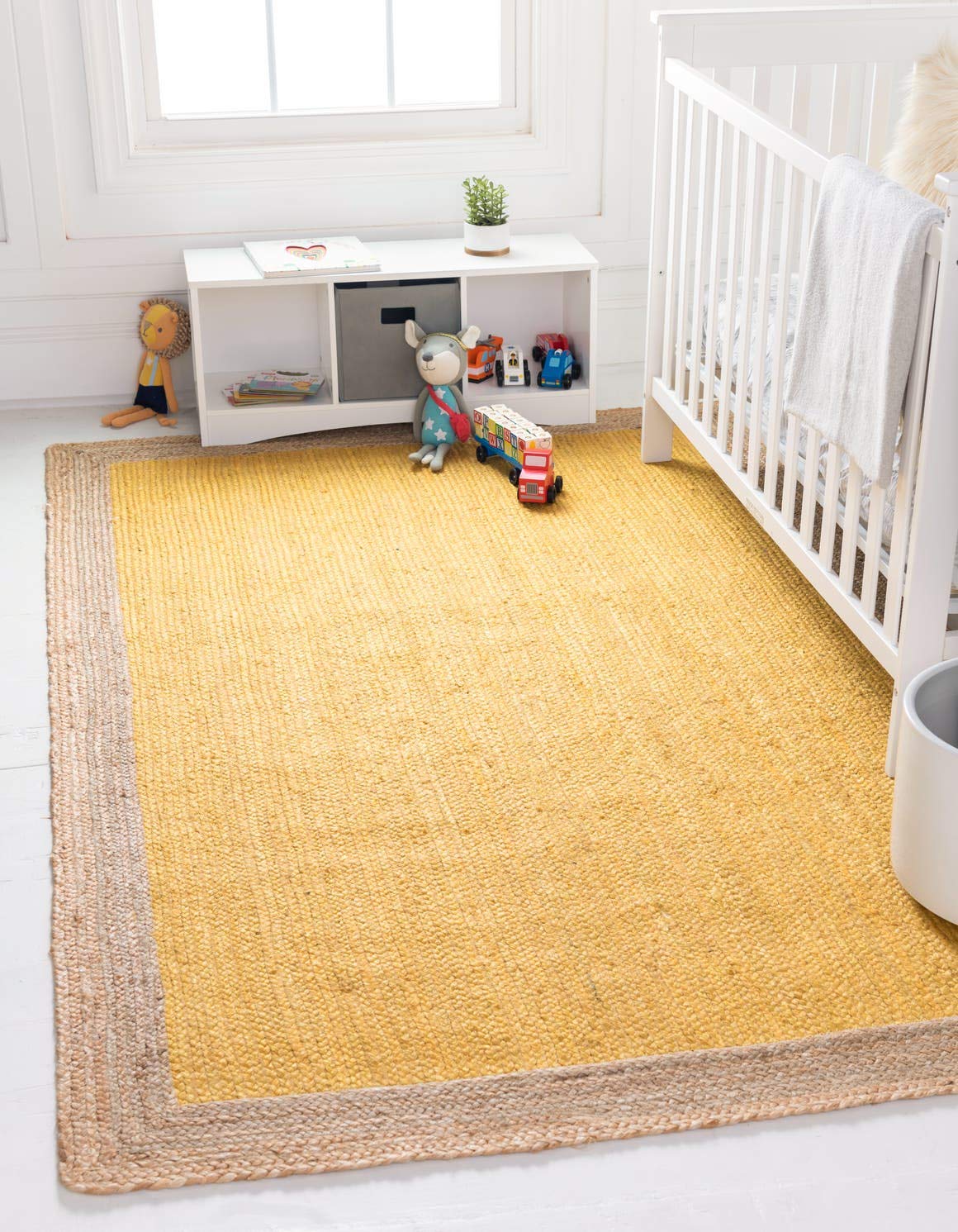 Unique Loom Braided Jute Collection Classic Quality Made Natural Hand Woven with Solid Color Detail, Area Rug, Rectangular 4' 0" x 6' 0"