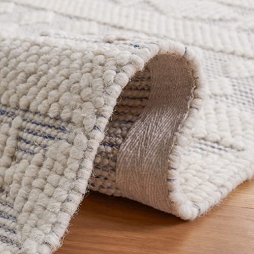 SAFAVIEH Natura Collection Accent Rug - 4' x 6', Ivory & Blue, Handmade Flat Weave Moroccan Boho Rustic Braided Tassel Wool, Ideal for High Traffic Areas in Entryway, Living Room, Bedroom (NAT309A)