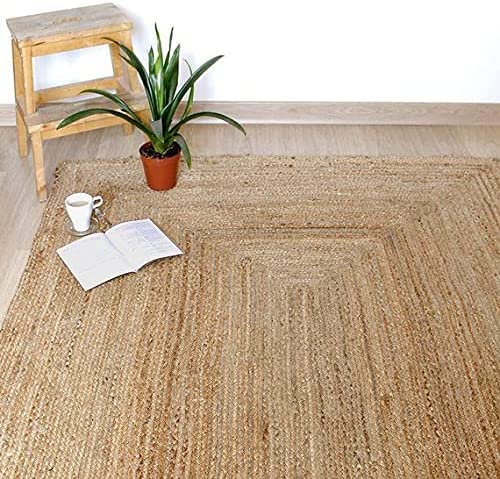 Handwoven Jute Area Rug- Natural Yarn- Rustic Vintage Beige Braided Reversible Rectangular Rugs for Bedroom, Kitchen, Living Room, Farmhouse (4x6 Feet)