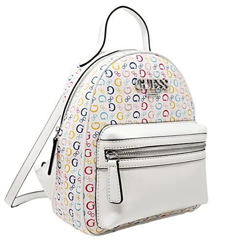 Guess Women's Van Buren White Rainbow Logo Print Small Backpack Handbag Bag