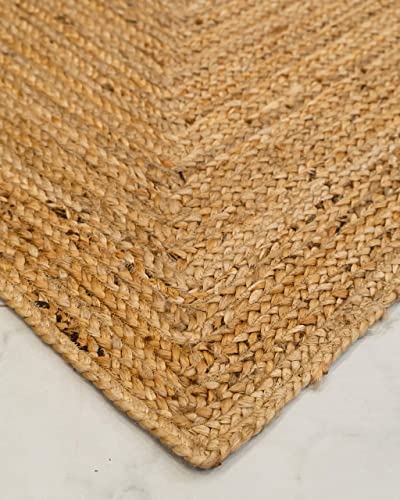 Handwoven Jute Area Rug- Natural Yarn- Rustic Vintage Beige Braided Reversible Rectangular Rugs for Bedroom, Kitchen, Living Room, Farmhouse (4x6 Feet)