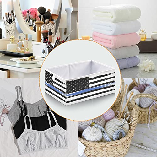 KEEPREAL USA Flag A with Thin Blue Line Basket Bin Large Storage Basket Toy Basket Rectangular Storage Basket Clothes Basket Decorative Basket for Home Office