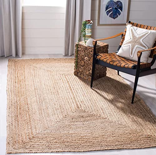 Handwoven Jute Area Rug- Natural Yarn- Rustic Vintage Beige Braided Reversible Rectangular Rugs for Bedroom, Kitchen, Living Room, Farmhouse (4x6 Feet)