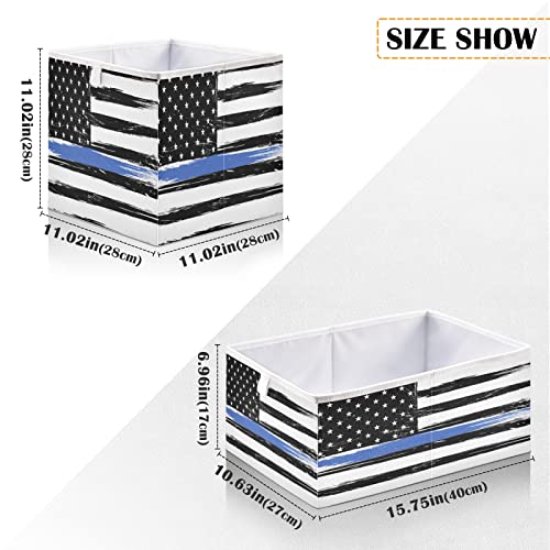 KEEPREAL USA Flag A with Thin Blue Line Basket Bin Large Storage Basket Toy Basket Rectangular Storage Basket Clothes Basket Decorative Basket for Home Office