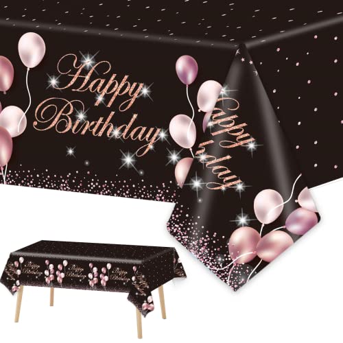 3 Pieces Black Rose Gold Birthday Tableclothes Rose Gold and Black Birthday Party Table Covers for Girls Women Plastic Pink Rose Gold Tablecloth for Birthday Party Decorations Supplies 54X108inch
