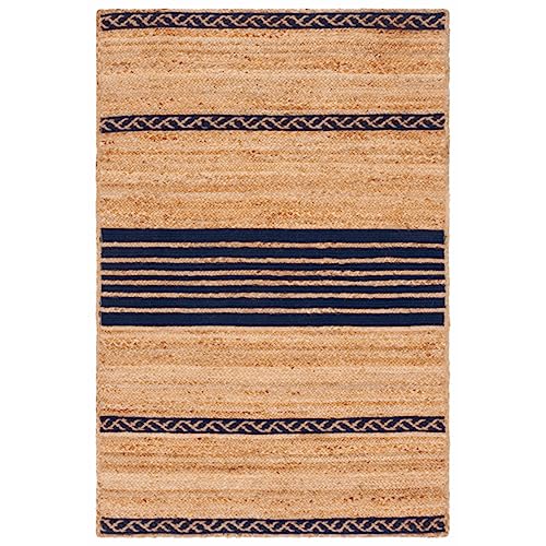 SAFAVIEH Natural Fiber Collection Accent Rug - 4' x 6', Natural & Navy, Handmade Stripe Boho Farmhouse Rustic Braided Jute, Ideal for High Traffic Areas in Entryway, Living Room, Bedroom (NFB262N)