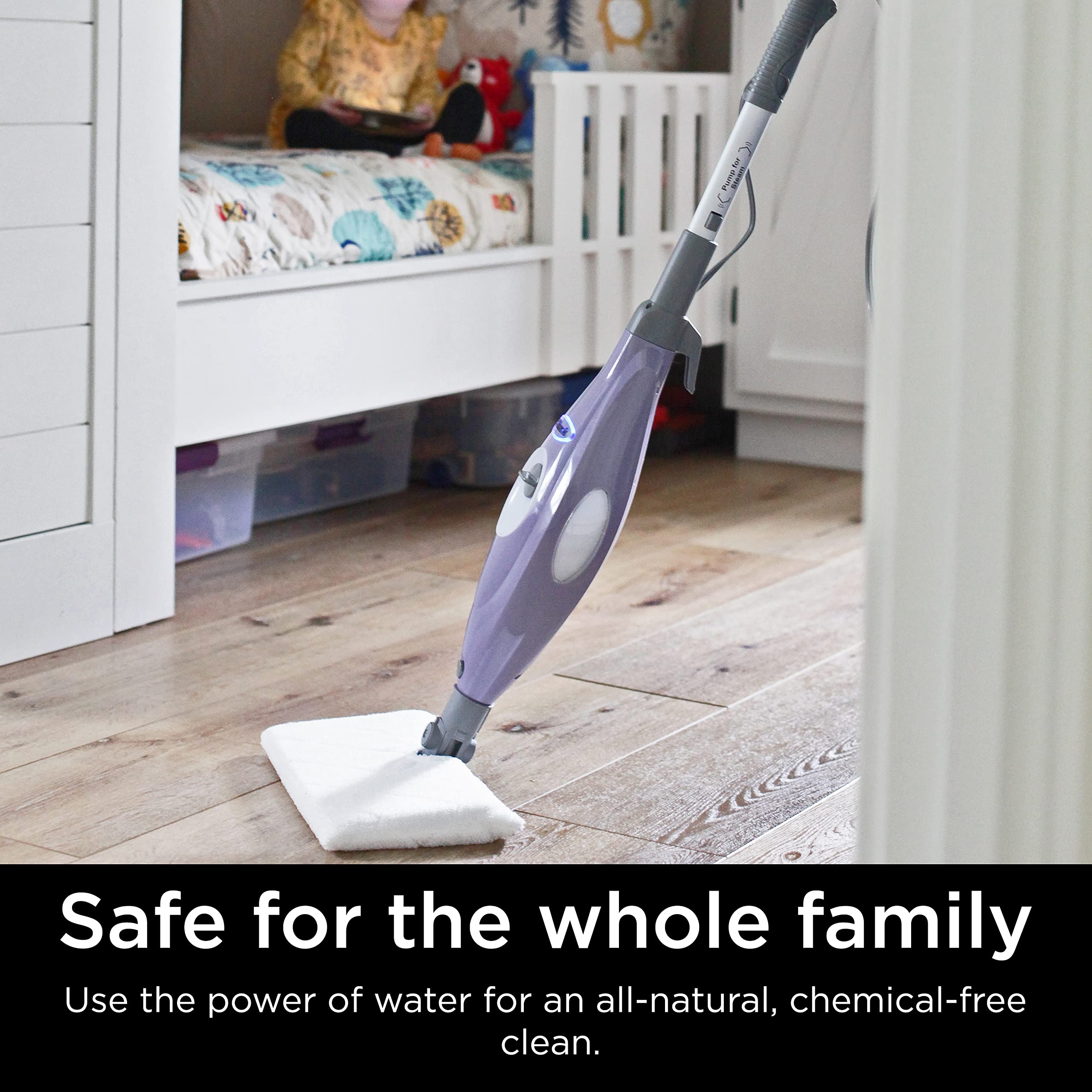 Shark S3504AMZ Steam Pocket Mop Hard Floor Cleaner with 1 Rectangle and 1 Triangle Mop Head, Natural Powerful Steam, Easy Maneuvering, Triangle & Rectangle Washable Pads, Quick Drying, Purple