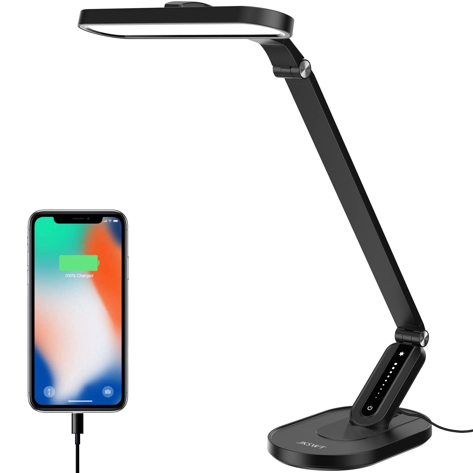 JKSWT LED Desk Lamp, Eye-Caring Table Lamps with 72 LED, 9 Brightness Levels, 5 Color Modes, USB Charging Port,Touch Control and Memory Function, 10W Reading Lamps for Home Office, Black