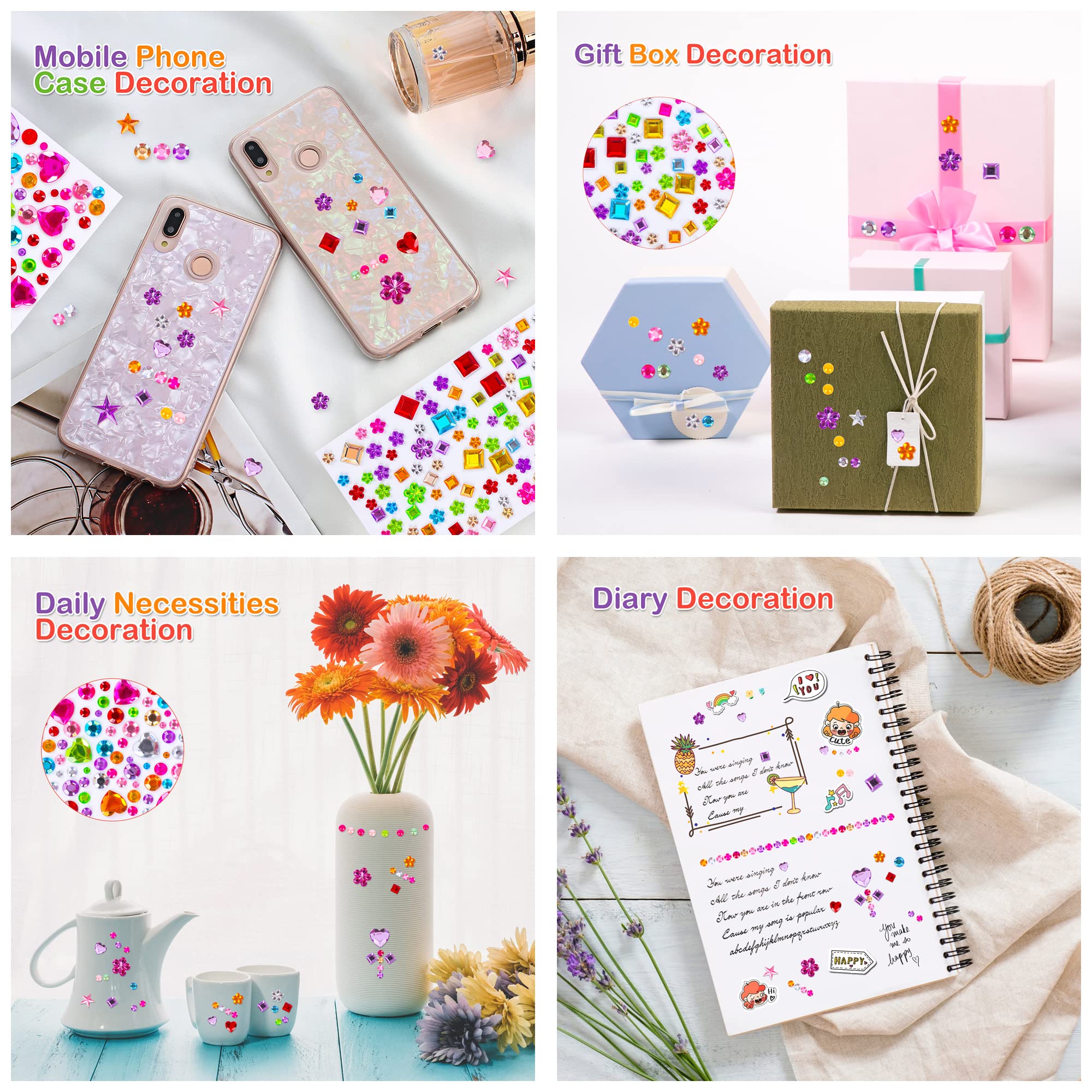 880pcs Gem Stickers Rhinestones for Crafts - Self Adhesive Jewels Stickers, Acrylic Gems DIY Craft Decorative Diamond Stickers, Small Stickers for Kids