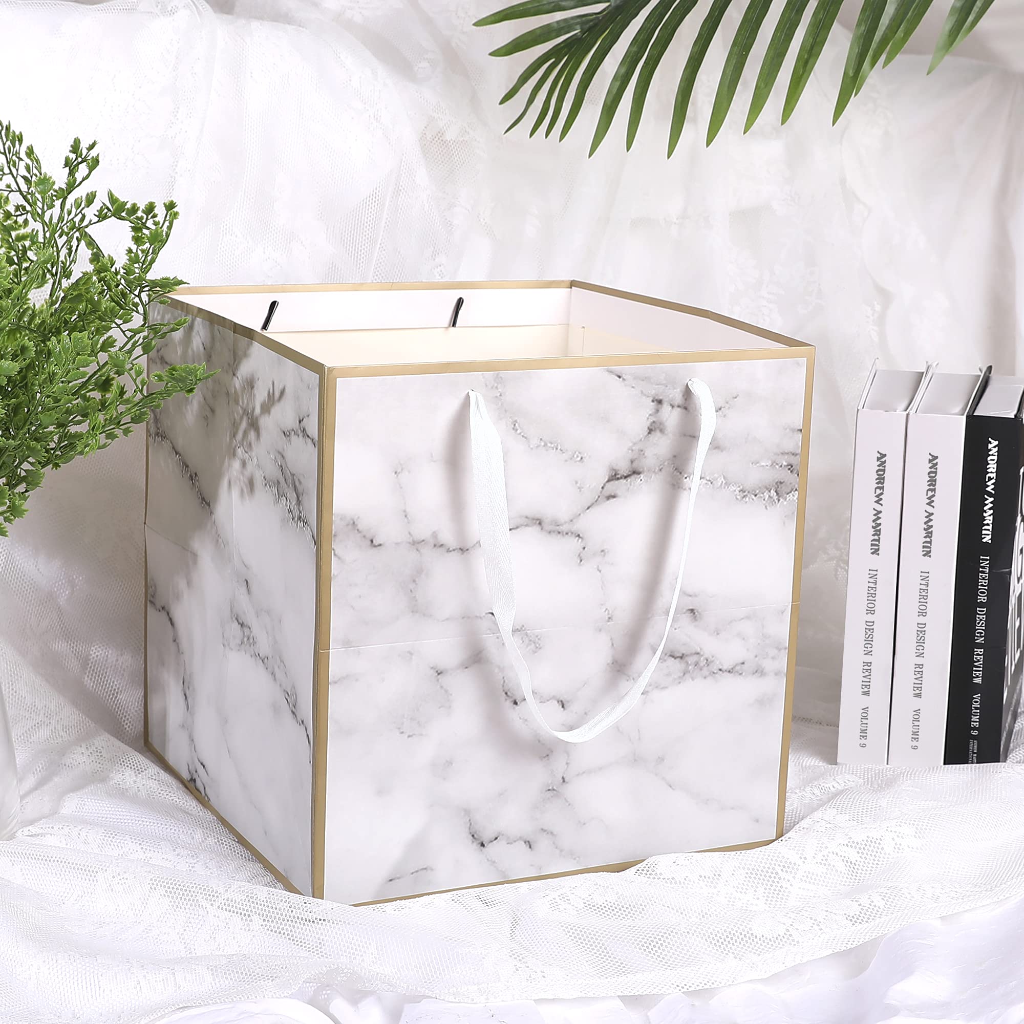 2 PCS Extra Large Gift Bag 11.8 Inch Marble Big Paper Bag with Handle Square Giant Gift Bag XL Big Wedding Gift Bag Huge Reusable Wedding Present Bag for Birthday Party Presents Flowers by Yerpkefey (1 White 1 Black)