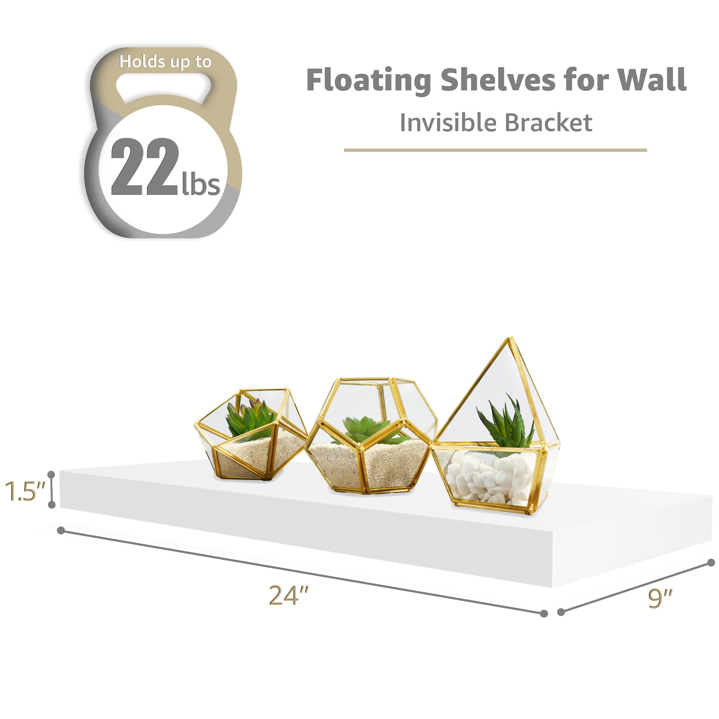Sorbus Floating Shelf Large 24 x 9 - Hanging Wall Shelves Decoration β Perfect Trophy Display, Photo Frames β Extra Long 24 Inch (White)