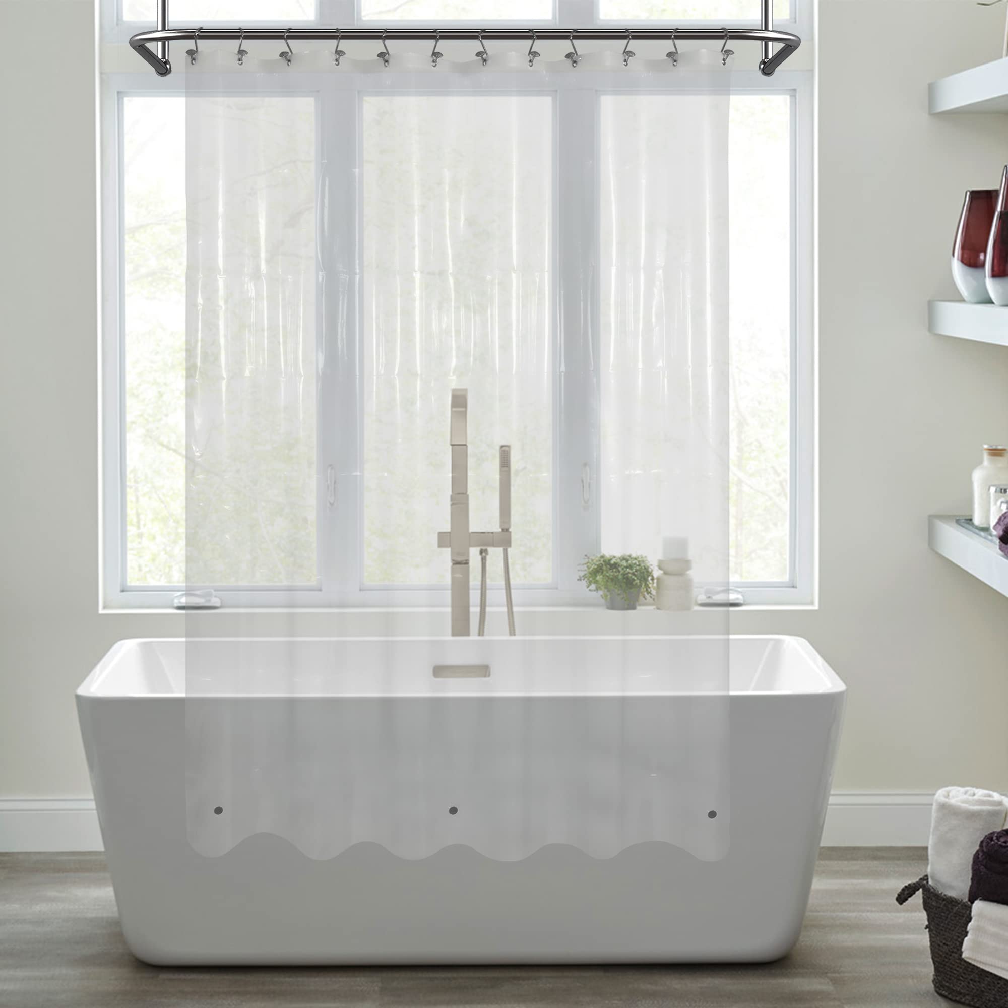 Mrs Awesome Shower Curtain Liner with Magnets: 72 x 72 Clear PEVA Plastic Shower Curtain for Bathroom, Lightweight & Waterproof, 72 x 72, Clear