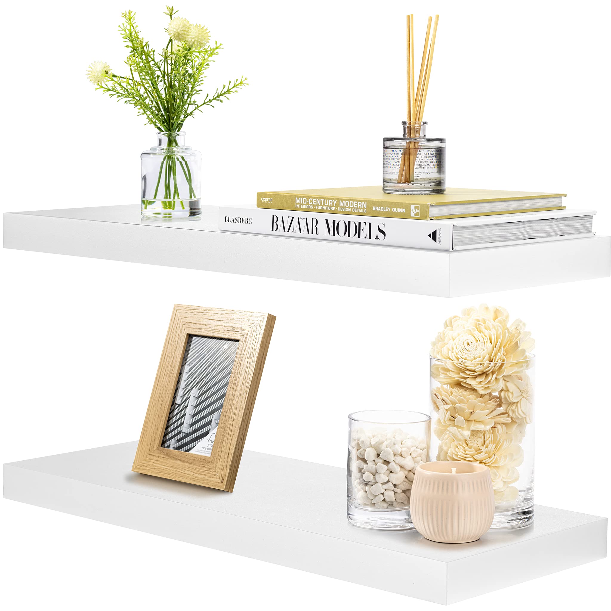 Sorbus Floating Shelf Large 24 x 9 - Hanging Wall Shelves Decoration β Perfect Trophy Display, Photo Frames β Extra Long 24 Inch (White)