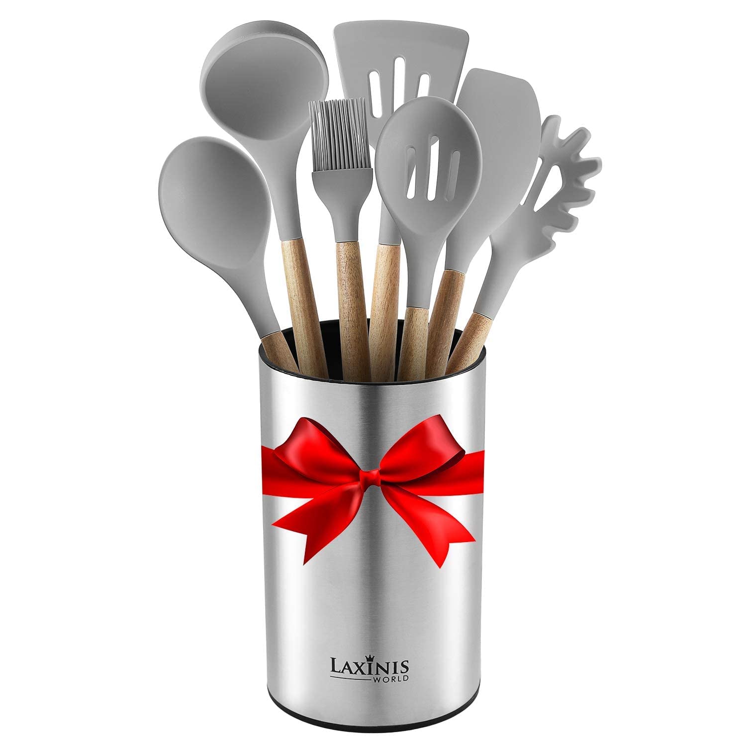 Stainless Steel Kitchen Utensil Holder, Kitchen Caddy, Utensil Organizer, Round Shape Utensils Crock, 7" by 4.3" (utensils not included)
