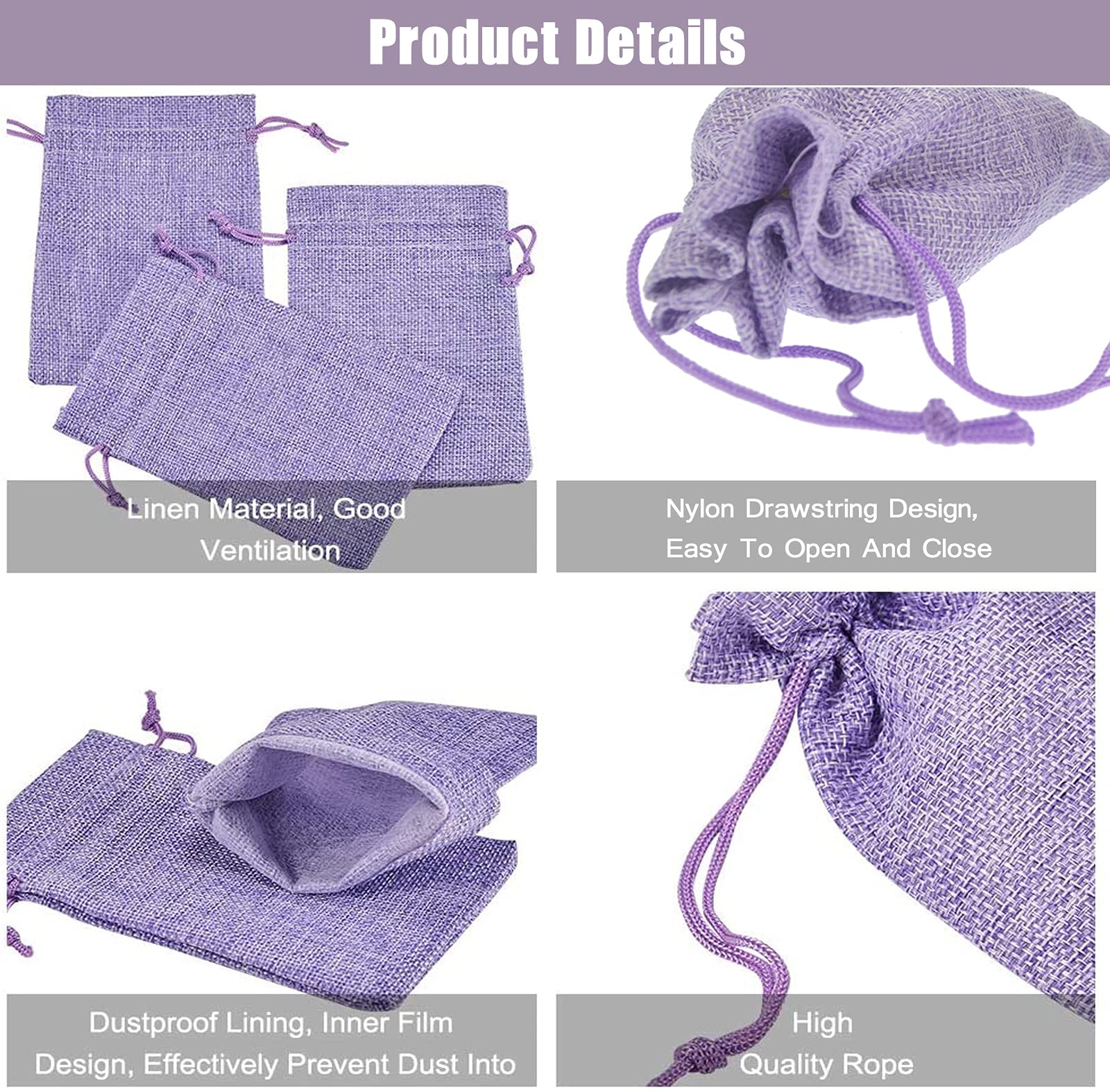 Bezall 20pcs Burlap Bags with Drawstring 2.7 x 3.5 inch, Linen Gift Bags Jewelry Pouches Sachets for Wedding Party Favor, DIY Crafts Projects, Presents (Light Purple)