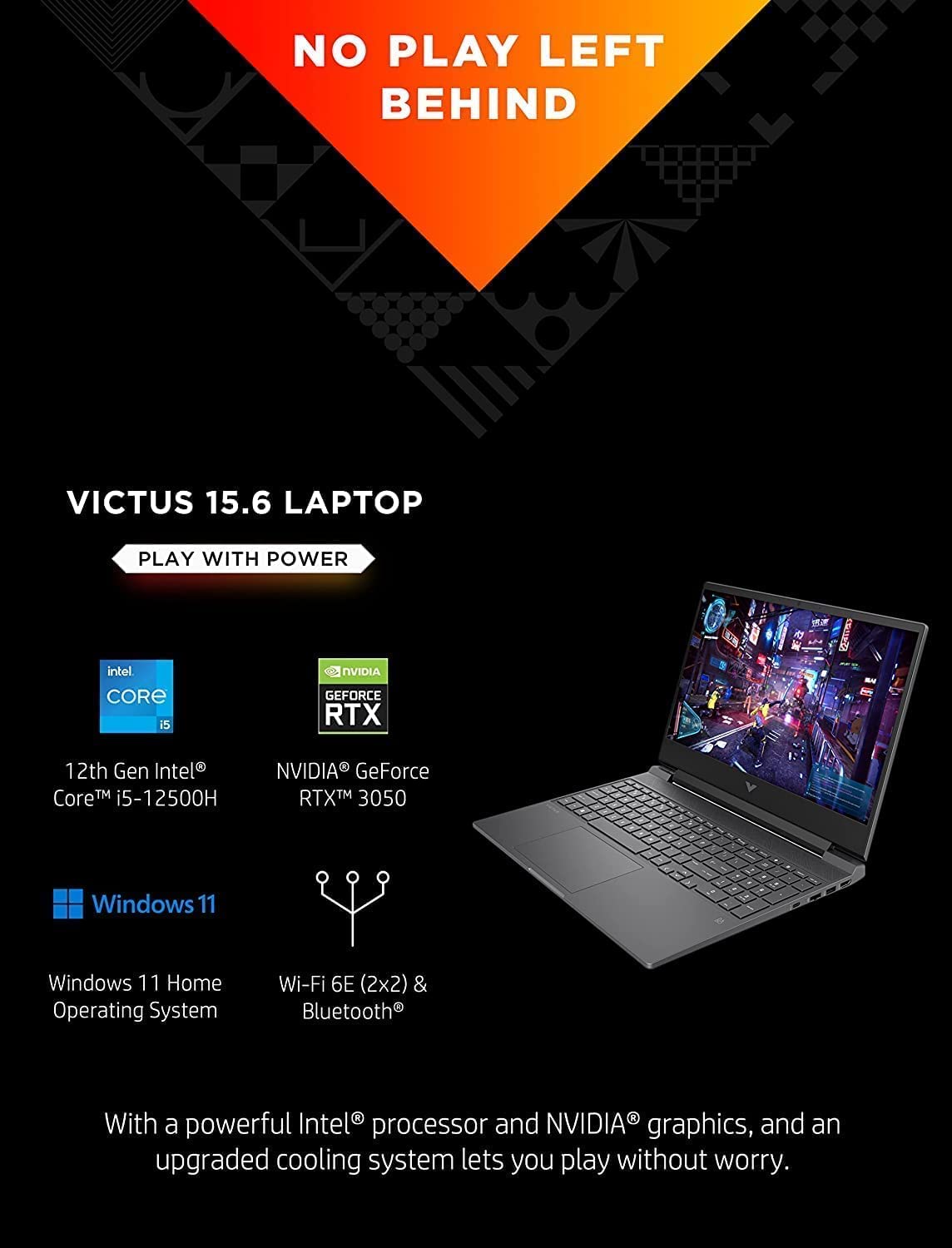 HP Victus Gaming Laptop, 15.6 inch FHD Display, 12th Gen Intel Core i5-12500H 12Core Processor, NVIDIA GeForce RTX 3050, 32GB RAM, 1TB SSD, Bluetooth, Windows 11 Home, Bundle with JAWFOAL