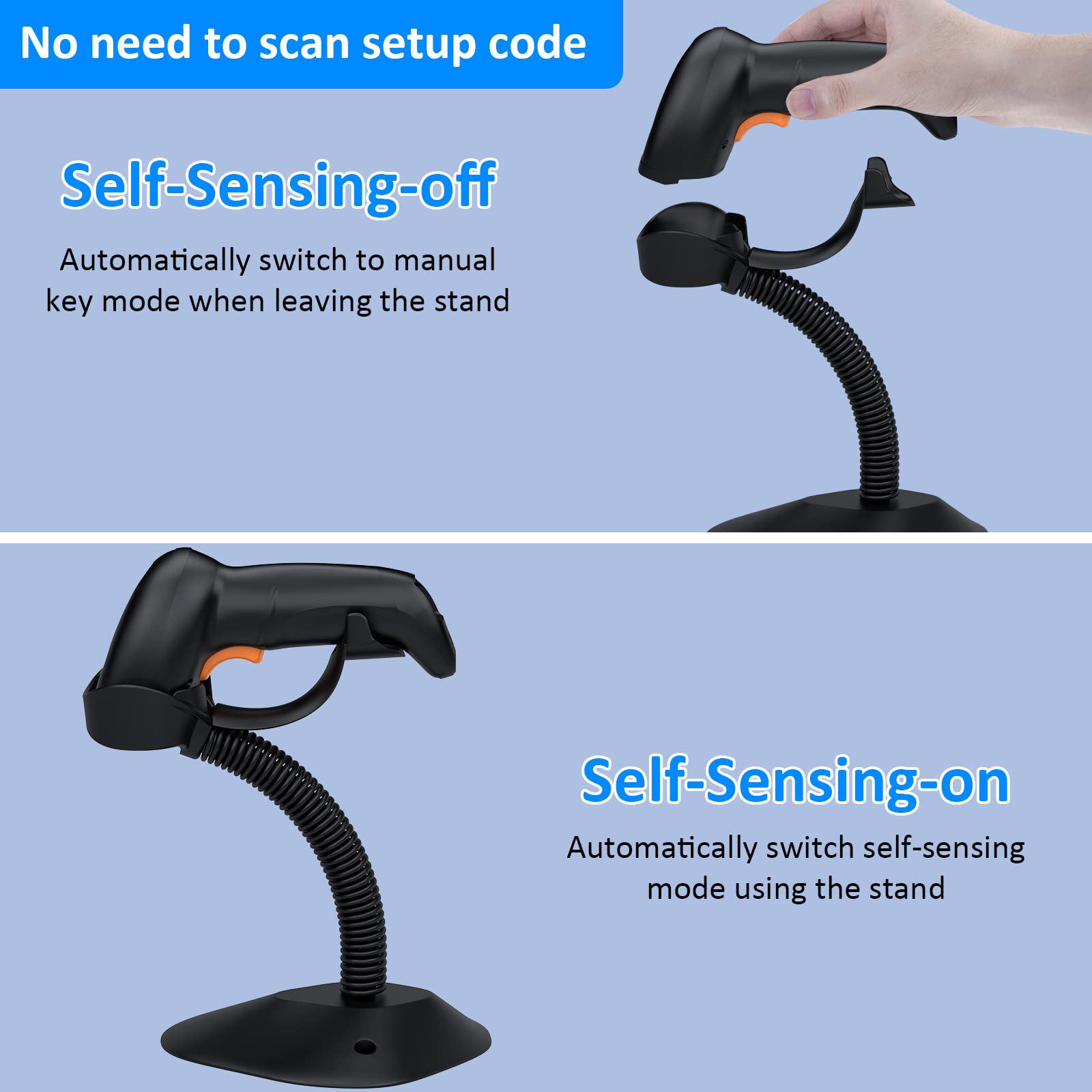 Symcode Wireless Handheld Barcode Scanner Versatile 2-in-1 (2.4Ghz Wireless+USB 2.0 Wired) 328 Feet Transmission Distance Rechargeable 1D Laser Automatic Bar Code Reader Scanner(Black)