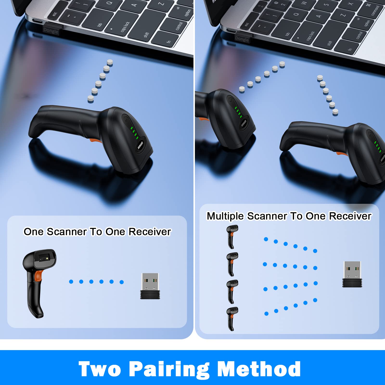 Symcode Wireless Handheld Barcode Scanner Versatile 2-in-1 (2.4Ghz Wireless+USB 2.0 Wired) 328 Feet Transmission Distance Rechargeable 1D Laser Automatic Bar Code Reader Scanner(Black)