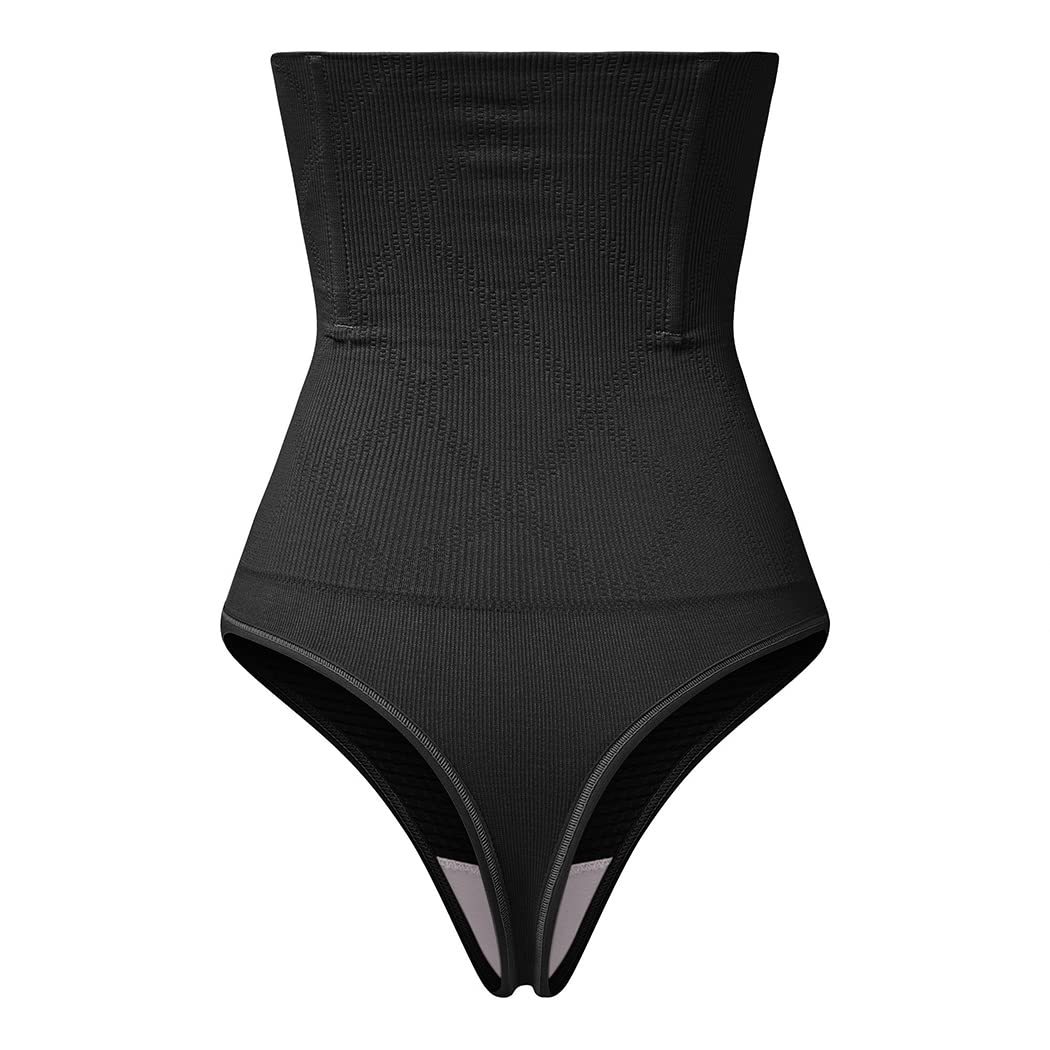 FLORATA Women's Thong Shapewear Tummy Control Butt Lifting Panties High Waist Body Shaper Briefs Black