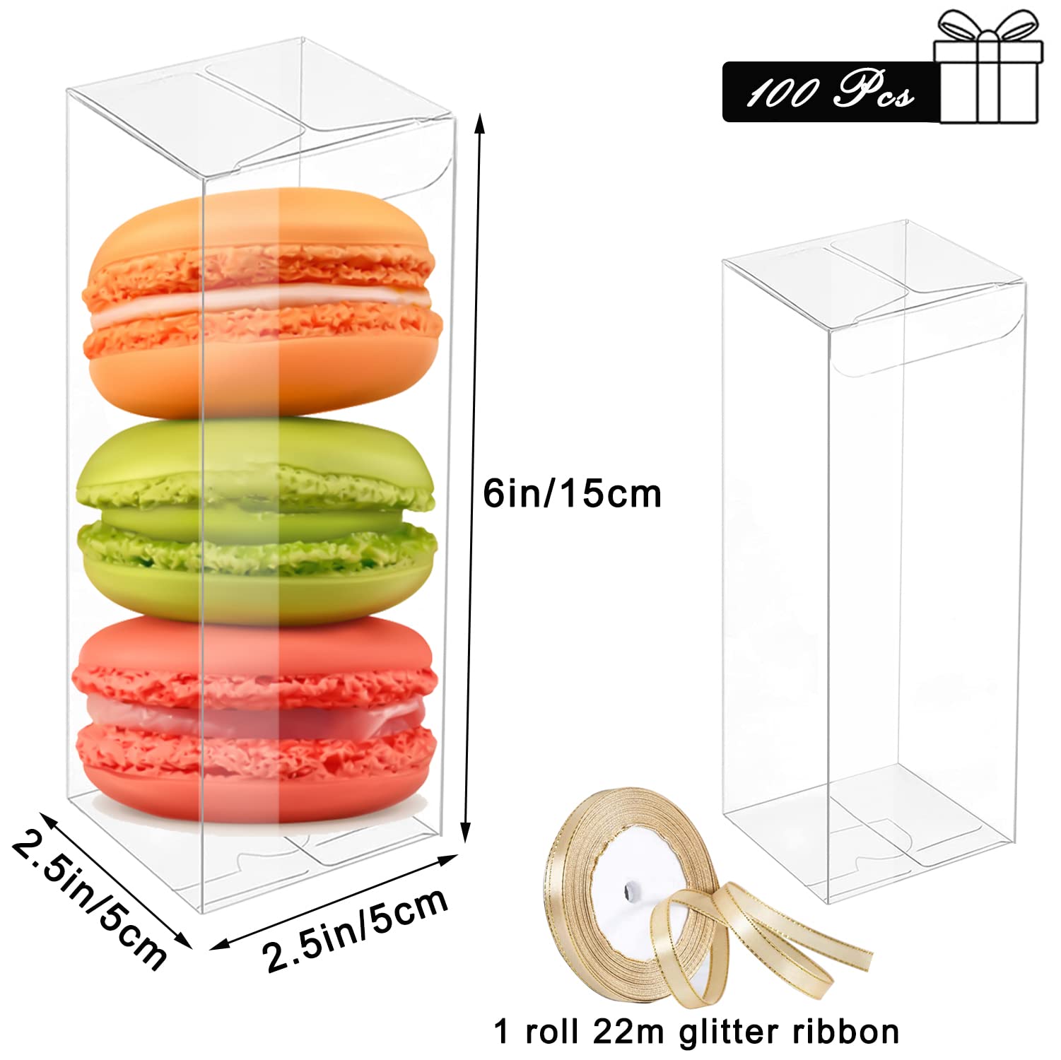 CAYOREPO 100 Pcs 2 x 2 x 6 inch Clear PET Plastic Gift Boxes Transparent Cube Boxes PET Boxes Candy Chocolate Cookies Treat Boxes for Christmas, Wedding, Party, Baby Shower