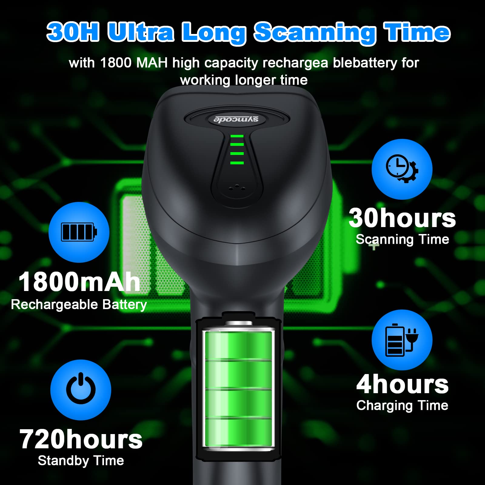 Symcode Wireless Handheld Barcode Scanner Versatile 2-in-1 (2.4Ghz Wireless+USB 2.0 Wired) 328 Feet Transmission Distance Rechargeable 1D Laser Automatic Bar Code Reader Scanner(Black)