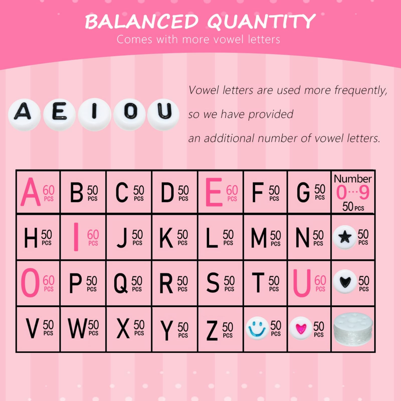 Amaney 1400 Pieces 4x7mm White Round Acrylic Alphabet Letter Beads A-Z Heart Pattern Beads and Crystal Line for Jewelry Making Bracelets Necklaces Key Chains