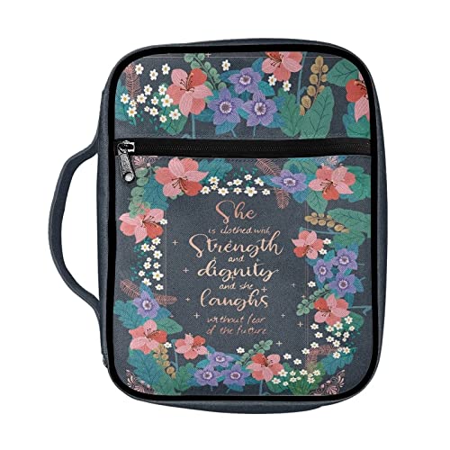 Tongluoye Red Purple Flowers Bible Covers for Women Fashion Best Wishes Bible Bag for School Church Travel Portable Waterproof Tote Purse Crossbody Handbag Bag for Bible Journaling Supplies Gifts