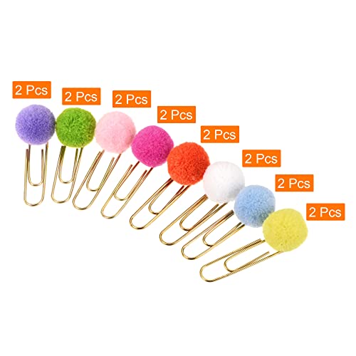 MECCANIXITY Paper Clip Page Markers with Plush Ball Multi-Color for Marking Notebook, Books and Scrapbooks Office Supplies 16in2 Sets