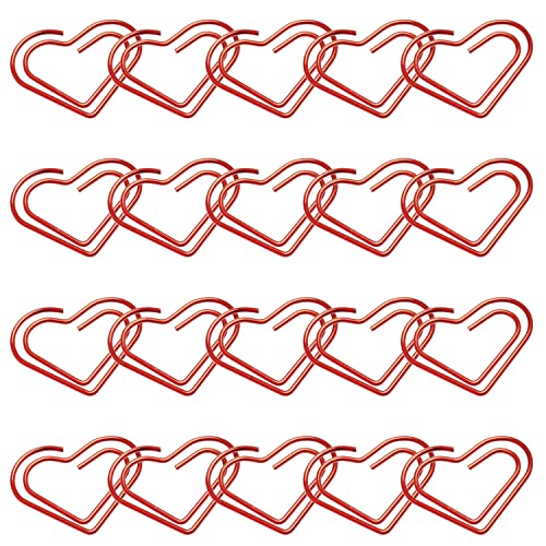 Heart Shaped Paperclip HSCGIN 20PCS Red Heart Shape Paper Clips Funny Cute Paperclips Book Marks Planner Clips for Fun Office Supplies School Gifts Wedding Decoration Heart Bookmarks