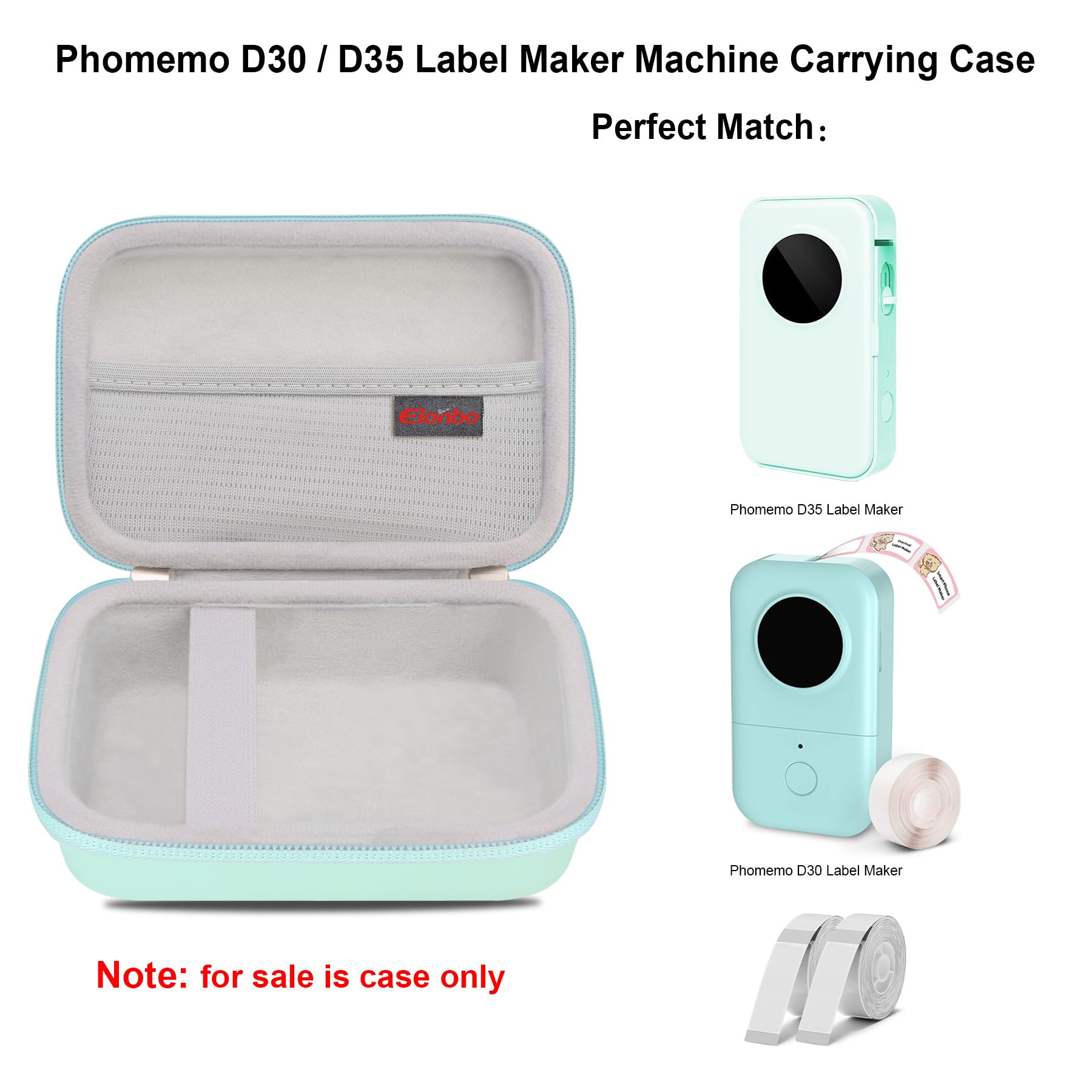 Elonbo Label Maker Carrying Case for Phomemo D30 Label Printer, Portable Bluetooth Wireless Mini Smartphone Label Maker Machine Storage Holder, Mesh Pocket Fits D30 Labels Tape, Green (CASE ONLY)