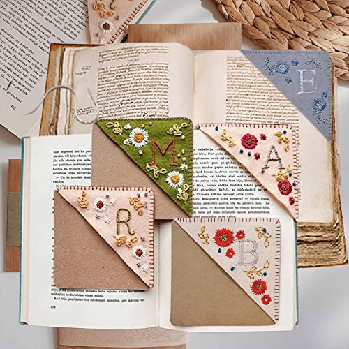 Personalized Hand Embroidered Corner Bookmark, 26 Letters Felt Triangle Corner Page Bookmark,Handmade Stitched Book Marker Bookmarks for Book Lovers Meaningful Gifts