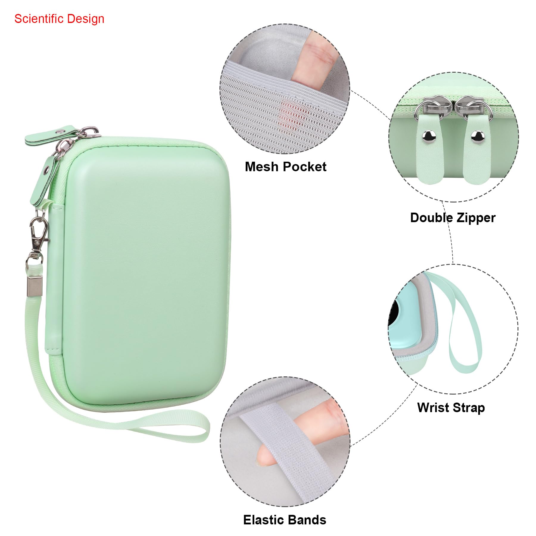 Elonbo Label Maker Carrying Case for Phomemo D30 Label Printer, Portable Bluetooth Wireless Mini Smartphone Label Maker Machine Storage Holder, Mesh Pocket Fits D30 Labels Tape, Green (CASE ONLY)