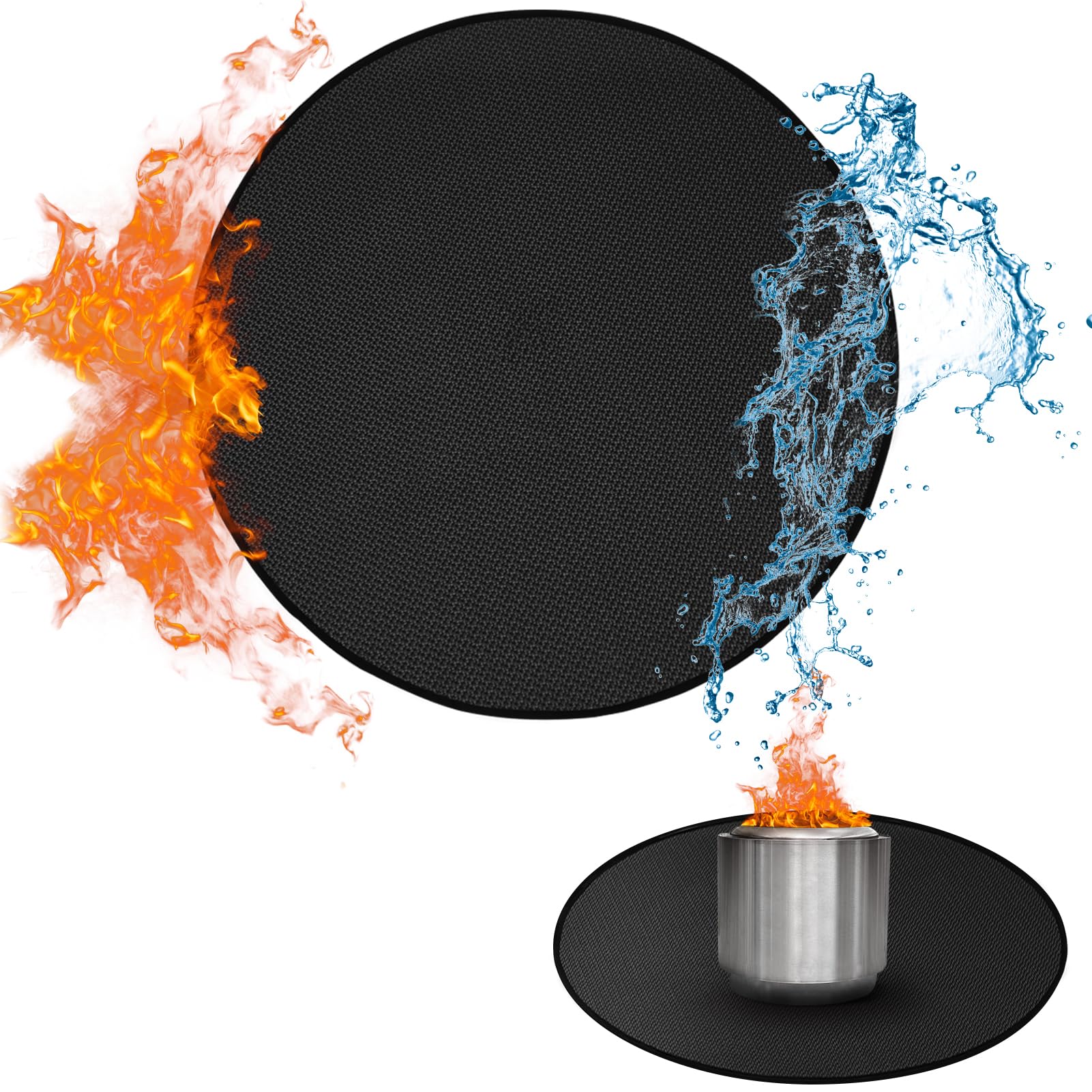 Apipi 47'' Fire Pit Mat for Solo Stove Bonfire, 3-Layer Fireproof Mat Round Under Grill Mat, Reusable Waterproof Pad for Grass Deck Patio Outdoor Wood Burning BBQ, Black