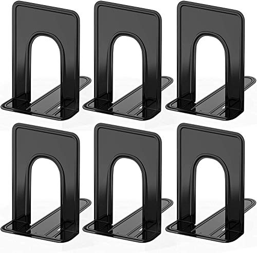 (Bundle of 2 Sets) MaxGear Book Ends Universal Premium Bookends for Shelves, Non-Skid Bookend, Heavy Duty Metal Book End, Book Stopper for Books/Movies/CDs, 6.5 x 5 x 5.75 in, Black (3 Pairs)