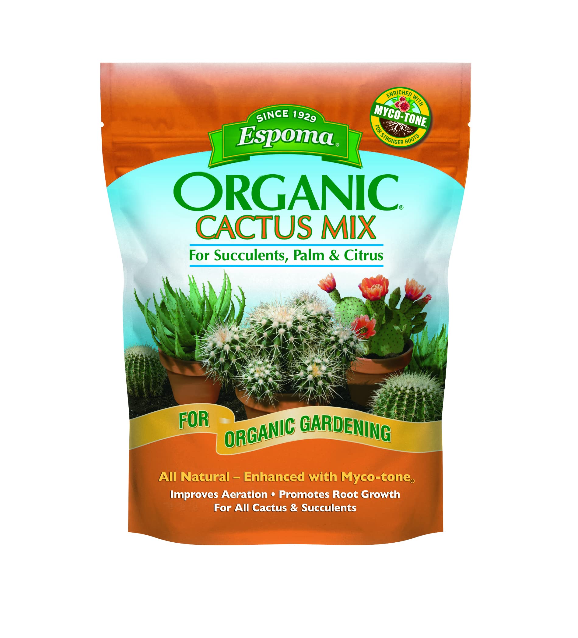 Espoma Organic Cactus Potting Soil Mix, Natural & Organic Soil for Cactus, Succulent, Palm, and Citrus grown in containers both indoors and outdoors, 4 qt, Pack of 1
