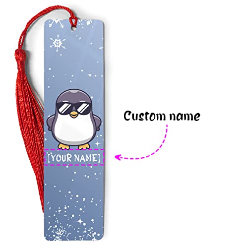 Personalized Bookmark, Customized Adorable Penguin Bookmarks with Name, Metal Markers Ruler Ornament, Gifts for Book Lovers, Penguin Lover, Readers, Women Men On Birthday Christmas
