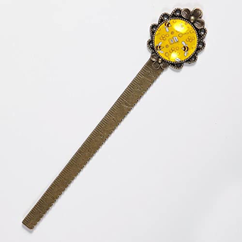 Cute Bee Yellow Metal Bookmark Ruler, Bronze Book Mark Retro Bookmark for Student, Kids, Teacher, Book Club