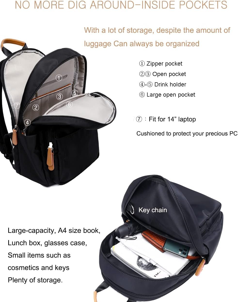 PAOIXEEL 14 Pockets Fashion Backpack, Anti-theft Water Resistance Lightweight Diaper Bag Backpack for Casual Daypack Outdoor