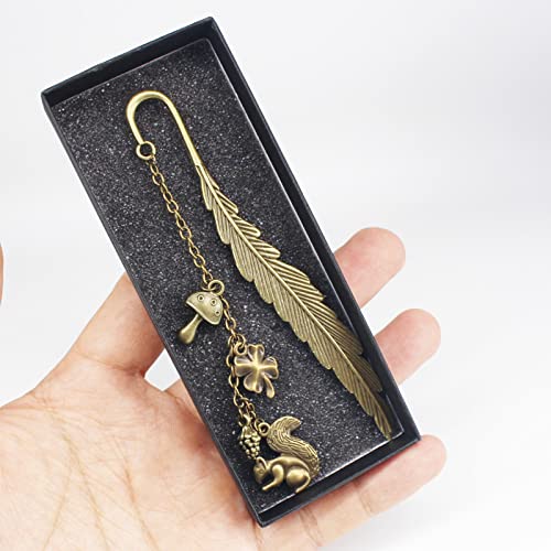 JHAILING Bookmarks for Women Leaf Metal Book Lovers Beautiful Unique Personalized Squirrel Bookmark with Gift Box for Adults for Teachers Man Kids Reader School Office Gifts