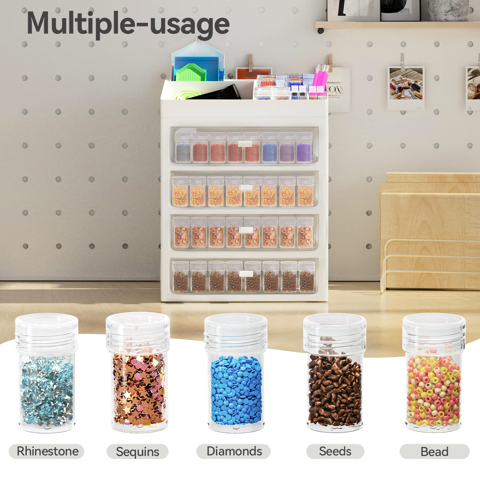 ARTDOT Storage Containers for Diamond Painting Accessories, Art Bead Organizer 4 Drawers with 192 Slots Storage Bottles and Diamond Painting Tools and Kits Rack with Funnel