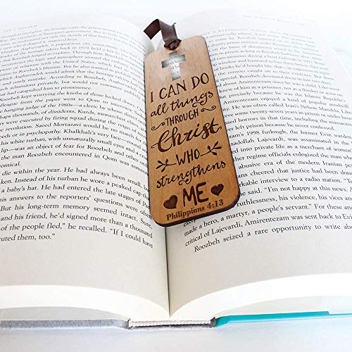 Bella Busta- " Philippians 4:13 - I can do All Things Through Christ who Strengthens me" Bookmark-Christmas Gift-Christian Gift- Laser Cut and Engraved Natural Alder Wood
