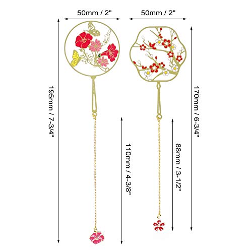 yueton Metal Hollow Bookmarks Plum Blossom Bookmarkers Rose Gold Plated Brass Page Marker with Metal Pendant for Book Lovers 2Pcs