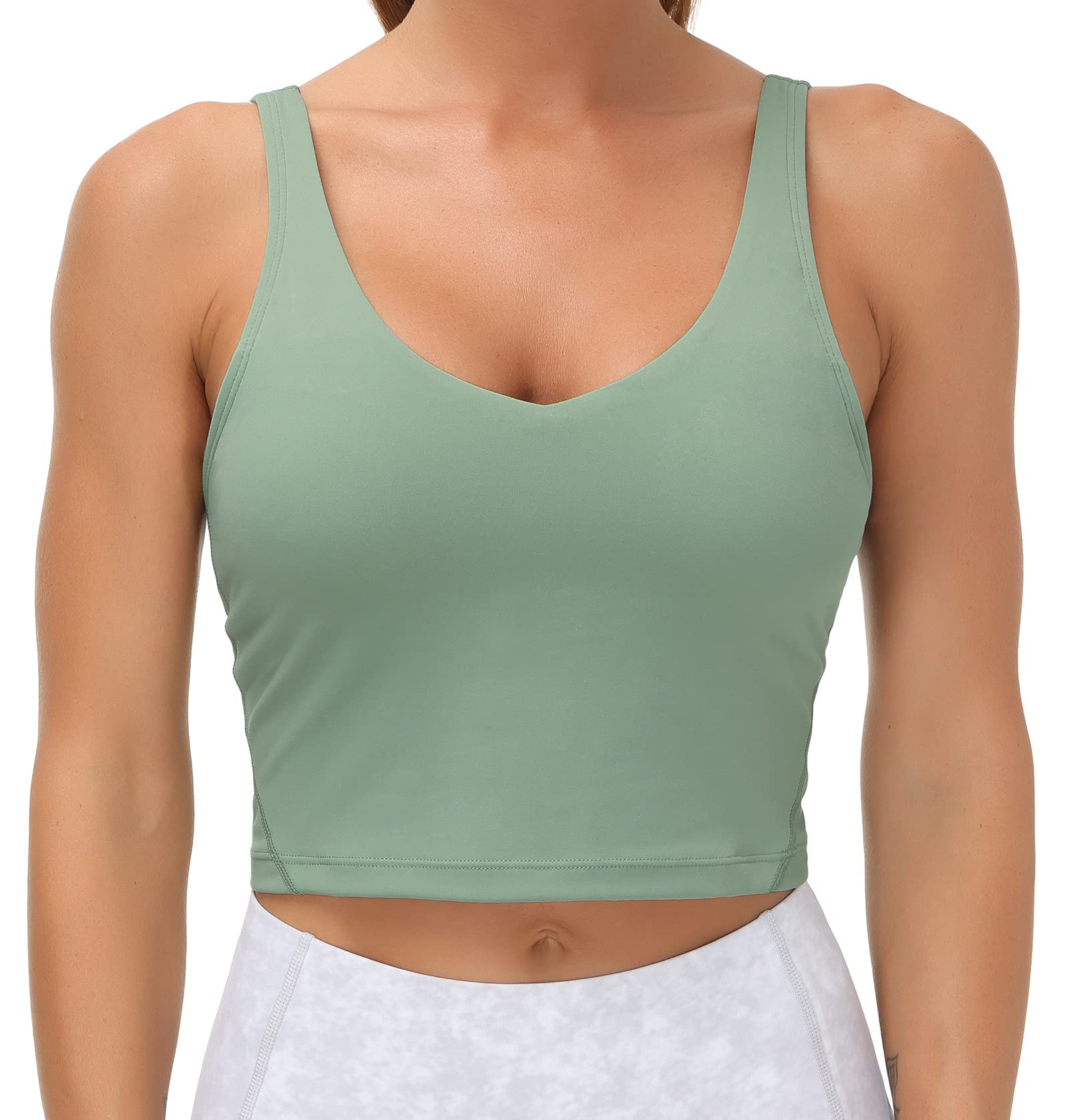 Women’s Longline Sports Bra Wirefree Padded Medium Support Yoga Bras Gym Running Workout Tank Tops (Jasmine Green, Medium, m)