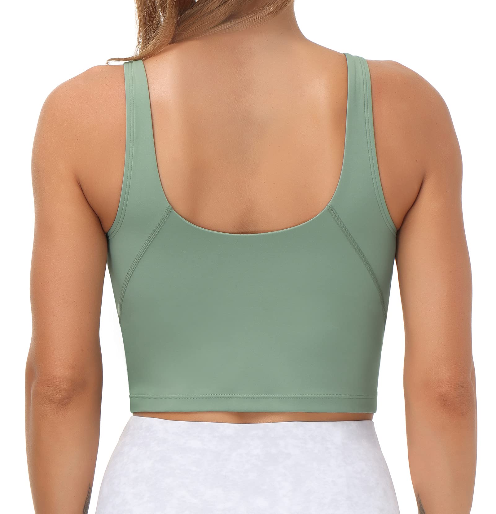 Women’s Longline Sports Bra Wirefree Padded Medium Support Yoga Bras Gym Running Workout Tank Tops (Jasmine Green, Medium, m)