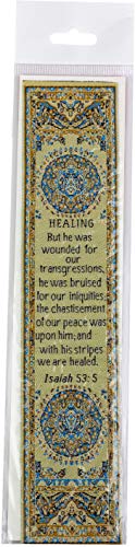 Healing, Woven Fabric Christian Bookmark, by His Stripes We are Healed, Silky Soft Isaiah 53:5 Flexible Bookmarker for Novels Books and Bibles, Traditional Turkish Woven Design, Memory Verse Gift
